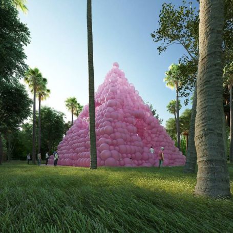 Pyramid Pavilion Made From Bubblegum Pink Balloons - WordlessTech