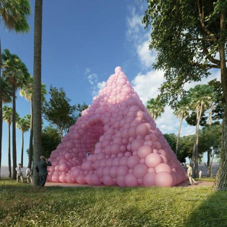 Pyramid Pavilion Made From Bubblegum Pink Balloons - WordlessTech
